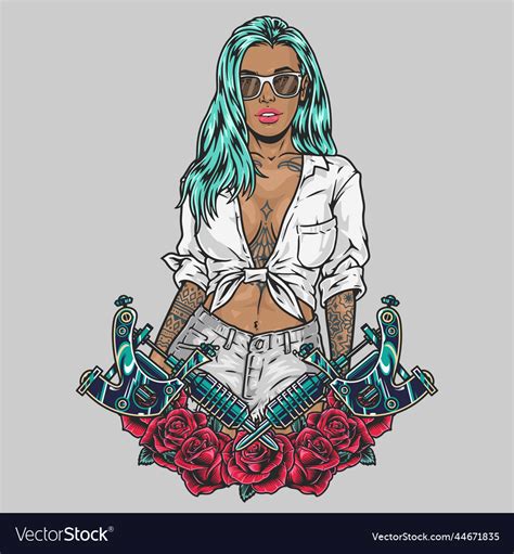 Hot Tattoo Girl Colorful Label Royalty Free Vector Image