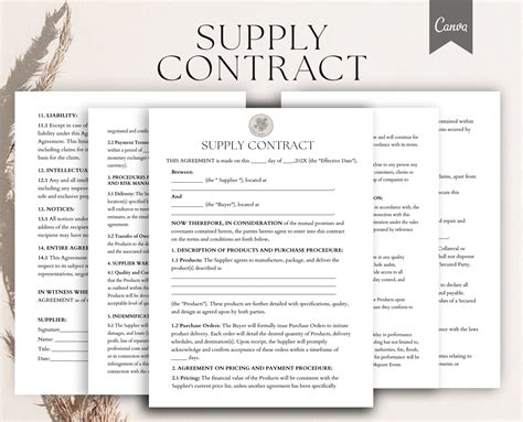 Supply Contract Template Editable Supply Agreement Forms Etsy