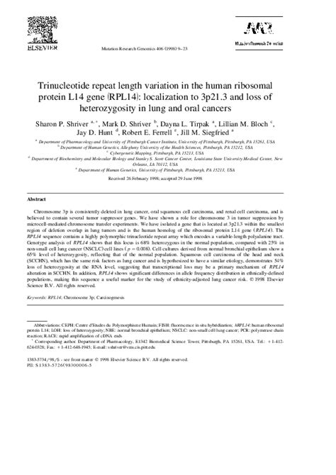 Pdf Trinucleotide Repeat Length Variation In The Human Ribosomal Protein L14 Gene Rpl14