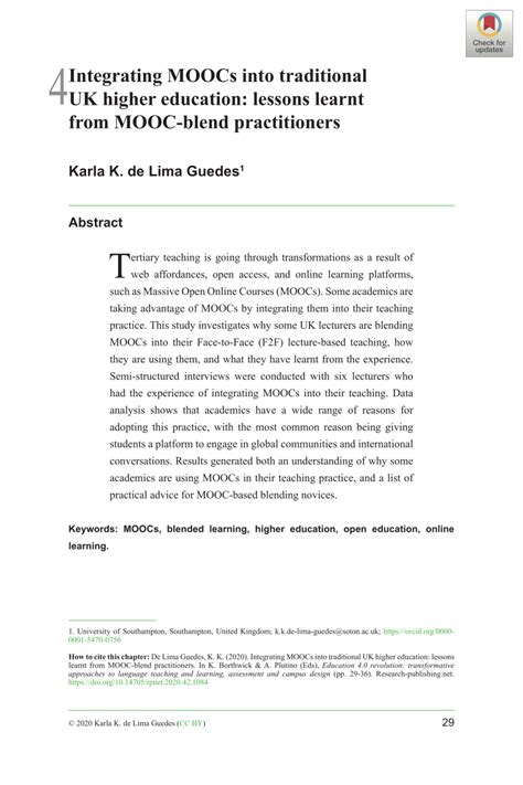 Pdf Integrating Moocs Into Traditional Uk Higher Education Lessons Learnt From Mooc Blend