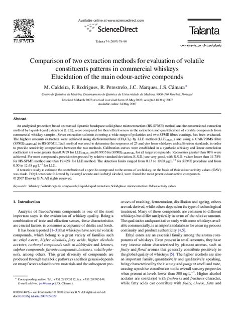 Pdf Comparison Of Two Extraction Methods For Evaluation Of Volatile Constituents Patterns In