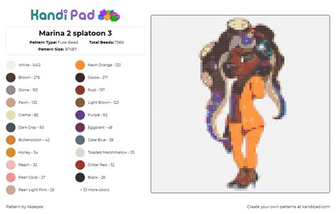 Marina 2 Splatoon 3 Fuse Bead Pattern Kandi Pad Kandi Patterns