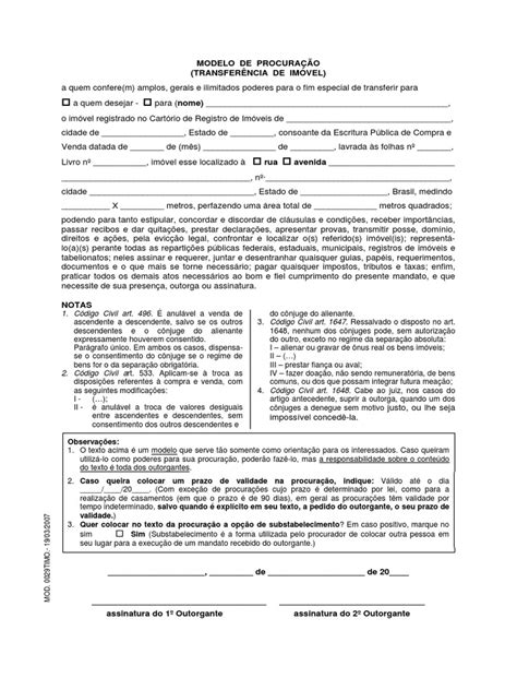 Procuração Para Transferência De Imóvel Pdf Procuração Justiça