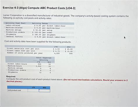 solved exercise 4 3 algo ﻿compute abc product costs