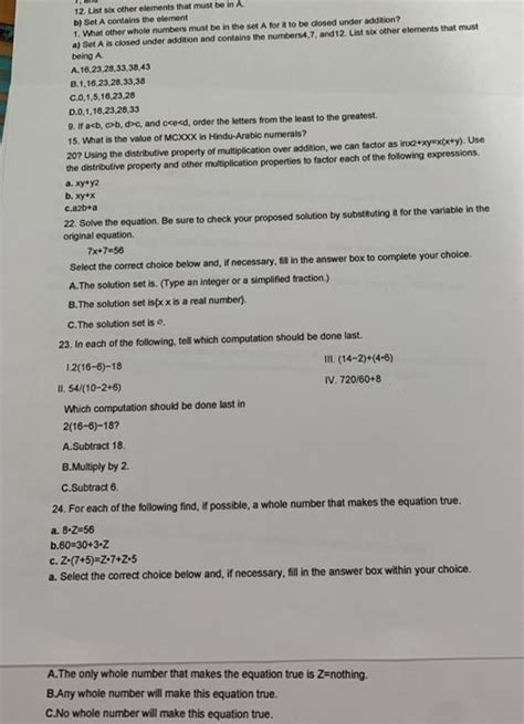 Solved 12 List Six Other Elements That Must Be In A B Set Chegg Com