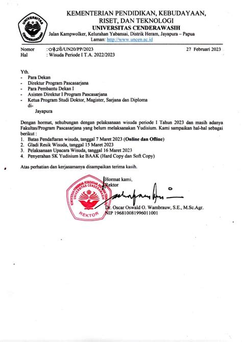 PENGUMUMAN PELAKSANAAN WISUDA PERIODE PERTAMA I TAHUN 2023 MAGISTER