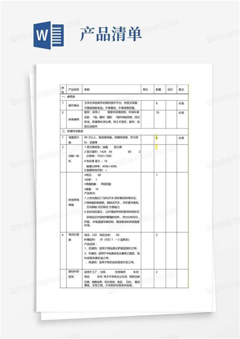 产品清单word模板下载编号lpyzvazb熊猫办公