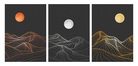 Creative Minimalist Modern Line Art Print On Set Abstract Mountain