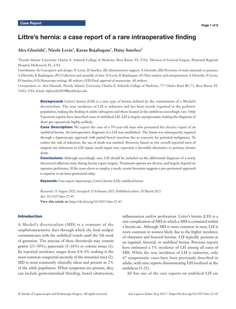 Pdf Littres Hernia A Case Report Of A Rare Intraoperative Finding