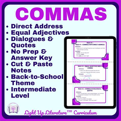 Intermediate 6 8 Comma Rules Worksheets 3 Back To School Grammar No Prep