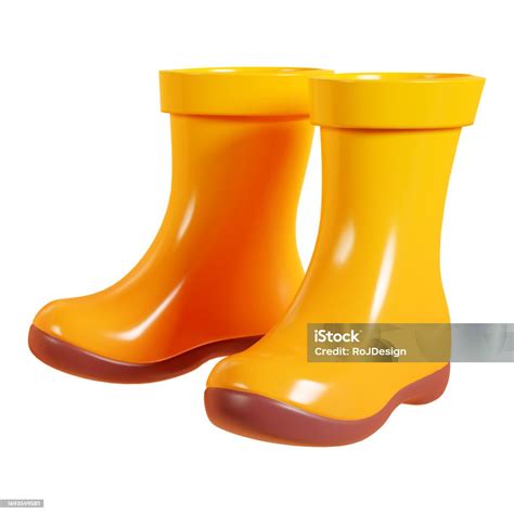 비 고무 장화 3d 렌더링 비가 오는 날씨나 농장과 정원 일을 위한 노란색 고무장화 한 쌍의 만화 아이콘 고무에 대한 스톡 벡터 아트 및 기타 이미지 Istock