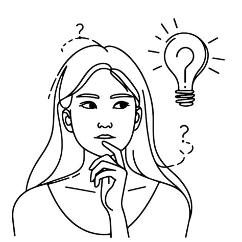 Premium Vector Minimalist Line Art Woman Thinking With Idea Light