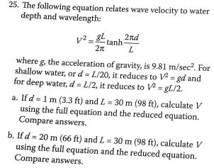 Solved 25 The Following Equation Relates Wave Velocity To Chegg Com