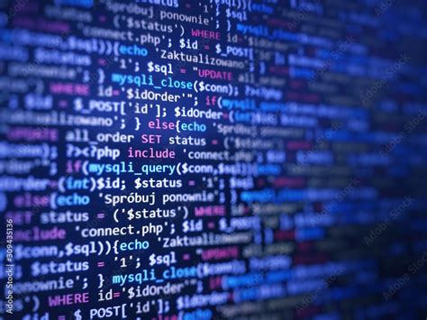 Blue Unique Background Programming PHP On Laptop Computer Screen