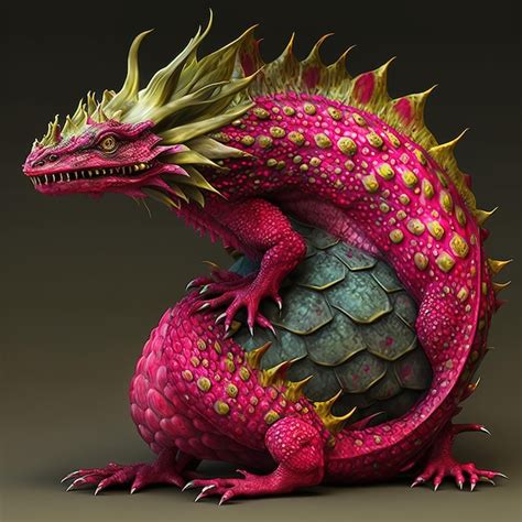 Premium Photo A Pink Dragon With A Green Head And A Sharp Spikes On