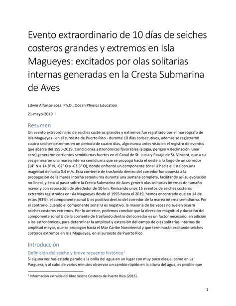 Pdf Evento Extraordinario De 10 Días De Seiches Costeros Grandes Y