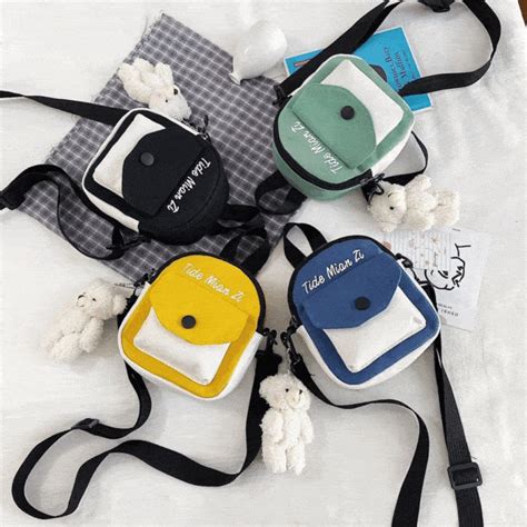 4color 큐트 미니 캔버스 크로스백 학생 학원가방 휴대폰 핸드폰 수납 보관 캐주얼 남녀공용 여행 산책 보조가방 숄더백 토트백 휘뚜루마뚜루 데일리 꾸안꾸 에이블리