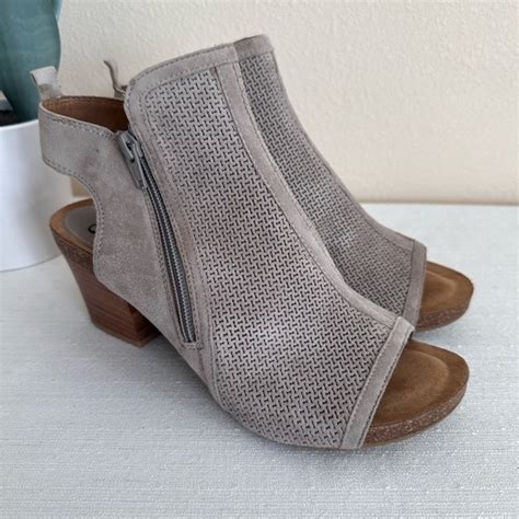 Sofft Shoes Sofft Taupe Perforated Suede Side Zip Ankle Strap