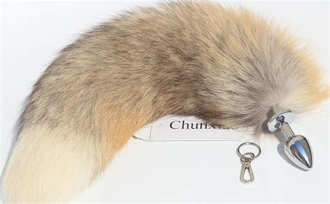 Real Fox Fur Tail Stainless Steel Anal Plug Set Sensual