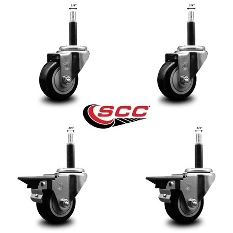 Service Caster 3 Inch Black Poly Wheel Swivel 34 Inch Expanding Stem