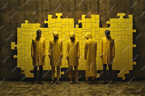Un Grupo De Personas Vestidas De Amarillo Se Paran Frente A Una Pieza