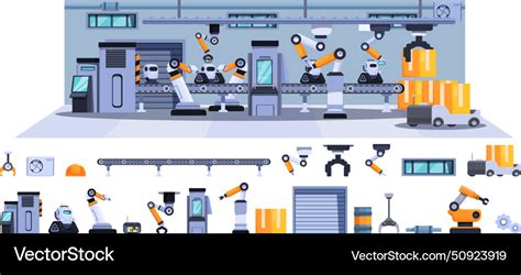Robot Conveyor Belt Icons Set Cartoon Royalty Free Vector
