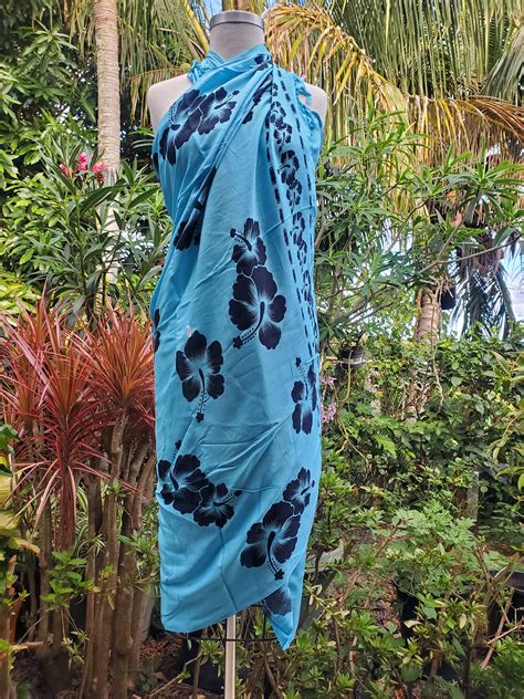Hawaii Black Hibiscus Print Sarong Pareo Tropical Cruise Beach Pool Bikini Cover Up Wrap Dress