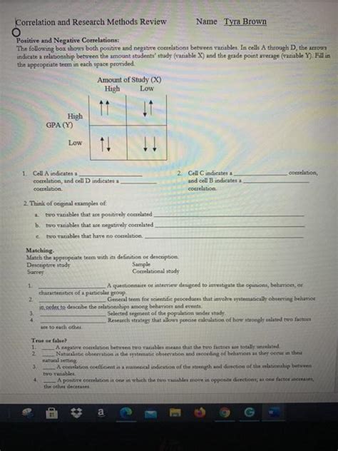 Solved Correlation And Research Methods Review Name Tyra
