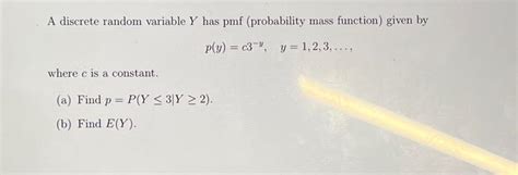 Solved A Discrete Random Variable Y Has Pmf Probability Chegg