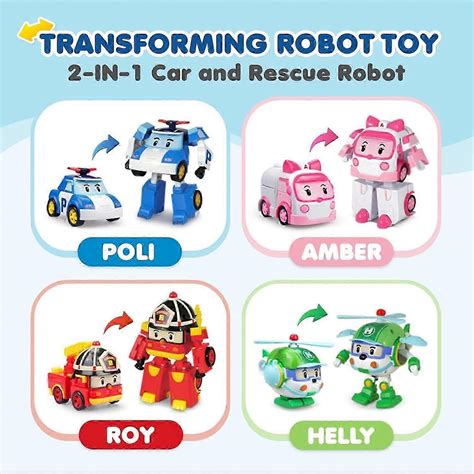 Sbsg Robocar Poli 4 Pack Poli Amber Roy Helly Transforming Robot