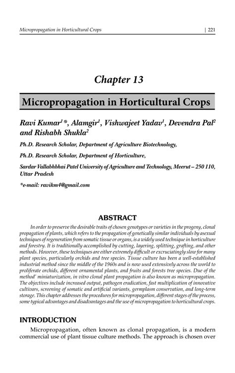 Pdf Micropropagation In Horticultural Crops