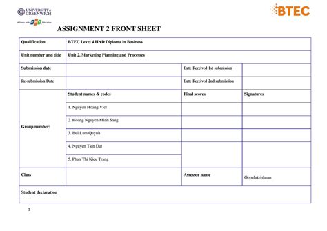 5033 Assignment 2 Team 1 Assignment 2 Front Sheet Qualification