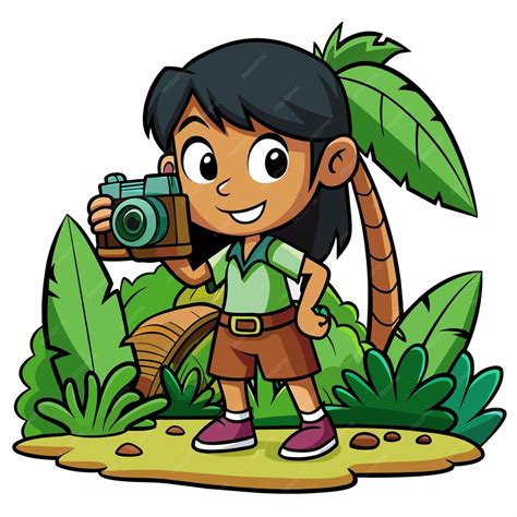 Premium Vector A Cartoon Drawing Of A Girl Holding A Camera And A Camera