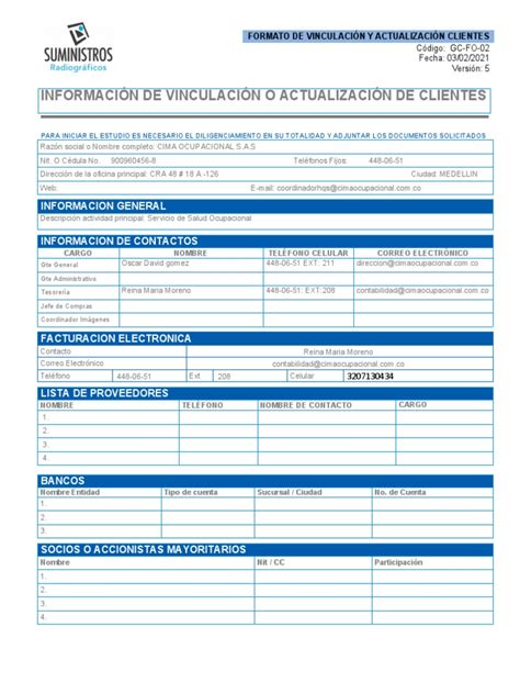 Gc Fo 02 Formato De Vinculación Y Actualización Clientes V5 1 1