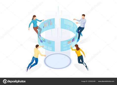Isometric Business Data Analytics Process Management Or Intelligence Dashboard On Virtual Screen