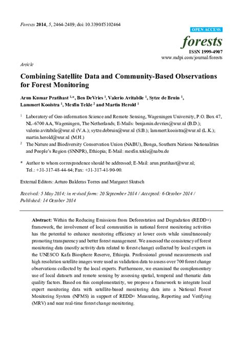 Pdf Combining Satellite Data And Community Based Observations For Forest Monitoring