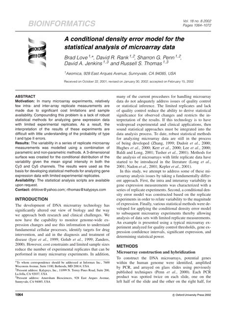 Pdf A Conditional Density Error Model For The Statistical Analysis Of Microarray Data
