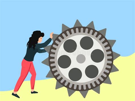 Woman Rotates The Mechanism Of A System Concept Of Movement Stock Vector Illustration Of