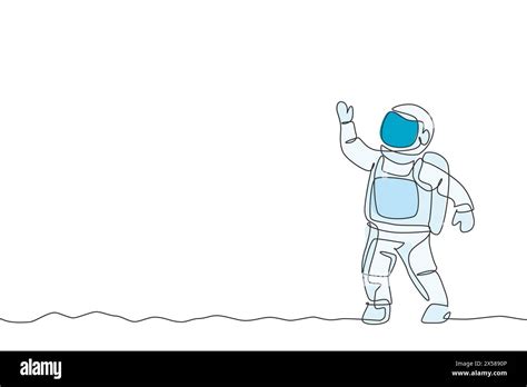 Single Continuous Line Drawing Of Young Cosmonaut Scientist Discovering