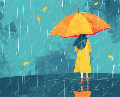 Man In The Rain Cartoon Flat Illustration Premium Ai Generated Image