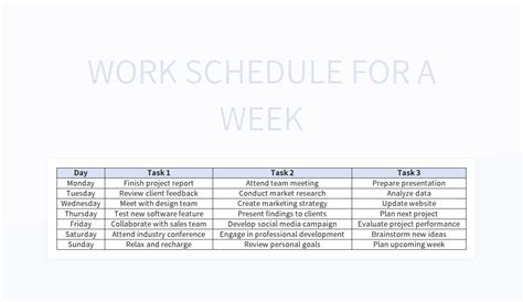 Weekly Work Schedule Week Excel Template And Google Sheets File For Free Download Slidesdocs