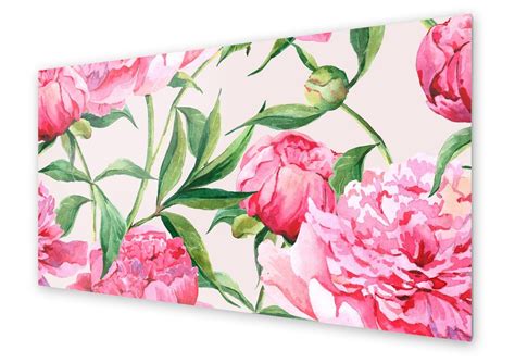 Panel kuchenny HOMEPRINT Różowe kwiaty piwonii 125x50 cm HOMEPRINT