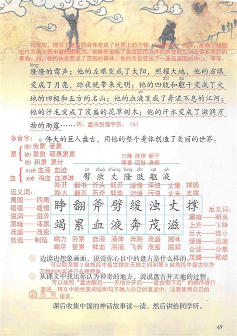 《盘古开天地》课堂笔记 四年级上册语文课堂笔记 汉查查