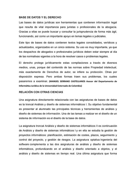 Base De Datos Y El Derecho Base De Datos Y El Derecho Las Bases De