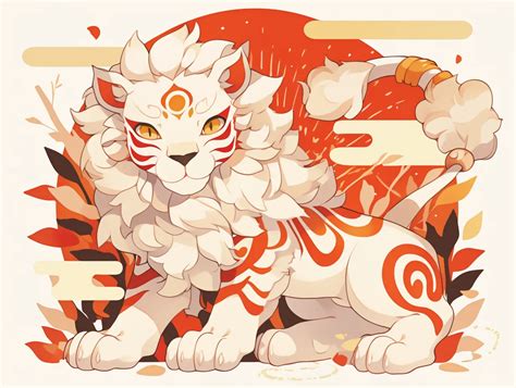 かわいい白と朱の幻想獅子｜イラスト・フリー素材なら「シンテリ」