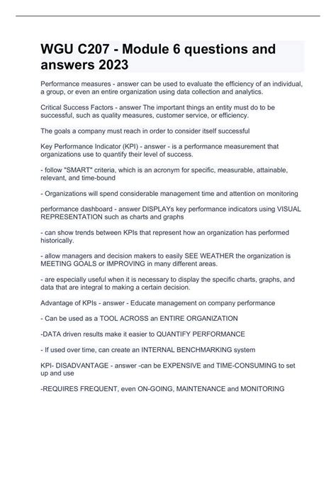 WGU C207 Module 6 Questions And Answers 2023 WGU C207 Module 6 Stuvia US
