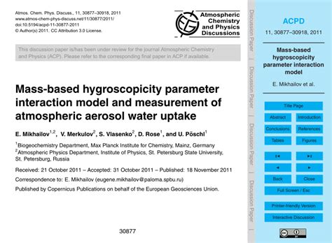 Pdf Mass Based Hygroscopicity Parameter Interaction Model And Measurement Of Atmospheric