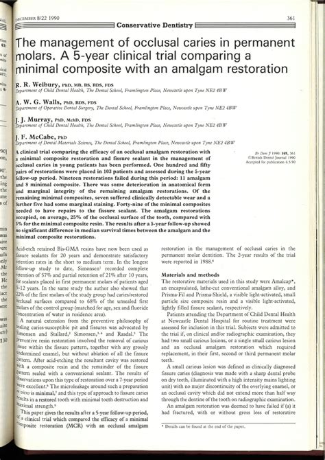 Pdf The Management Of Occlusal Caries In Permanent Molars A 5 Year Clinical Trial Comparing A