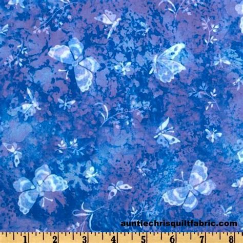 Cotton Quilt Fabric Tossed Butterflies Floral Blue Lavender Auntie