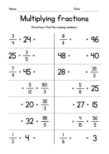Multiplying Fractions By Whole Numbers With Missing Factors Teaching Resources